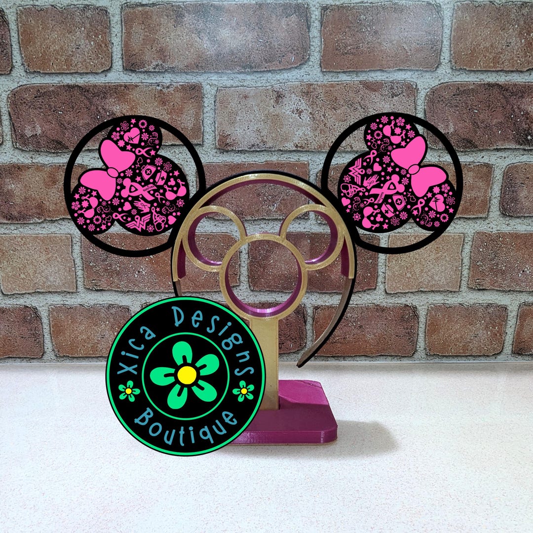 3D Printed Minnie Pink Warrior Mickey Ears, Breast Cancer Awareness ...