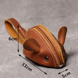 Leather Mouse Coin Purse, Leather Zipper Keychain, Handmade Coin Purse ...