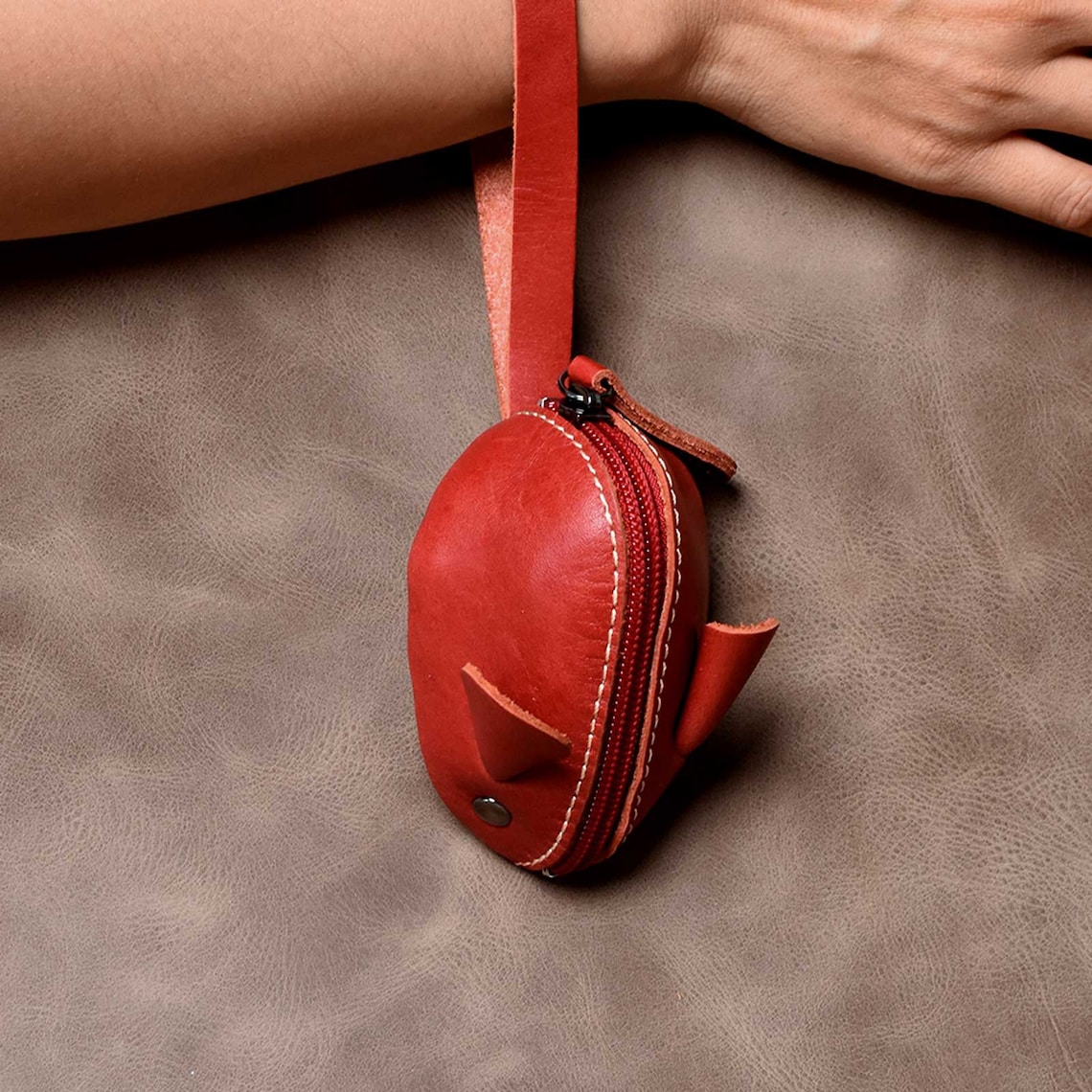 Leather Mouse Coin Purse Leather Zipper Keychain Handmade | Etsy