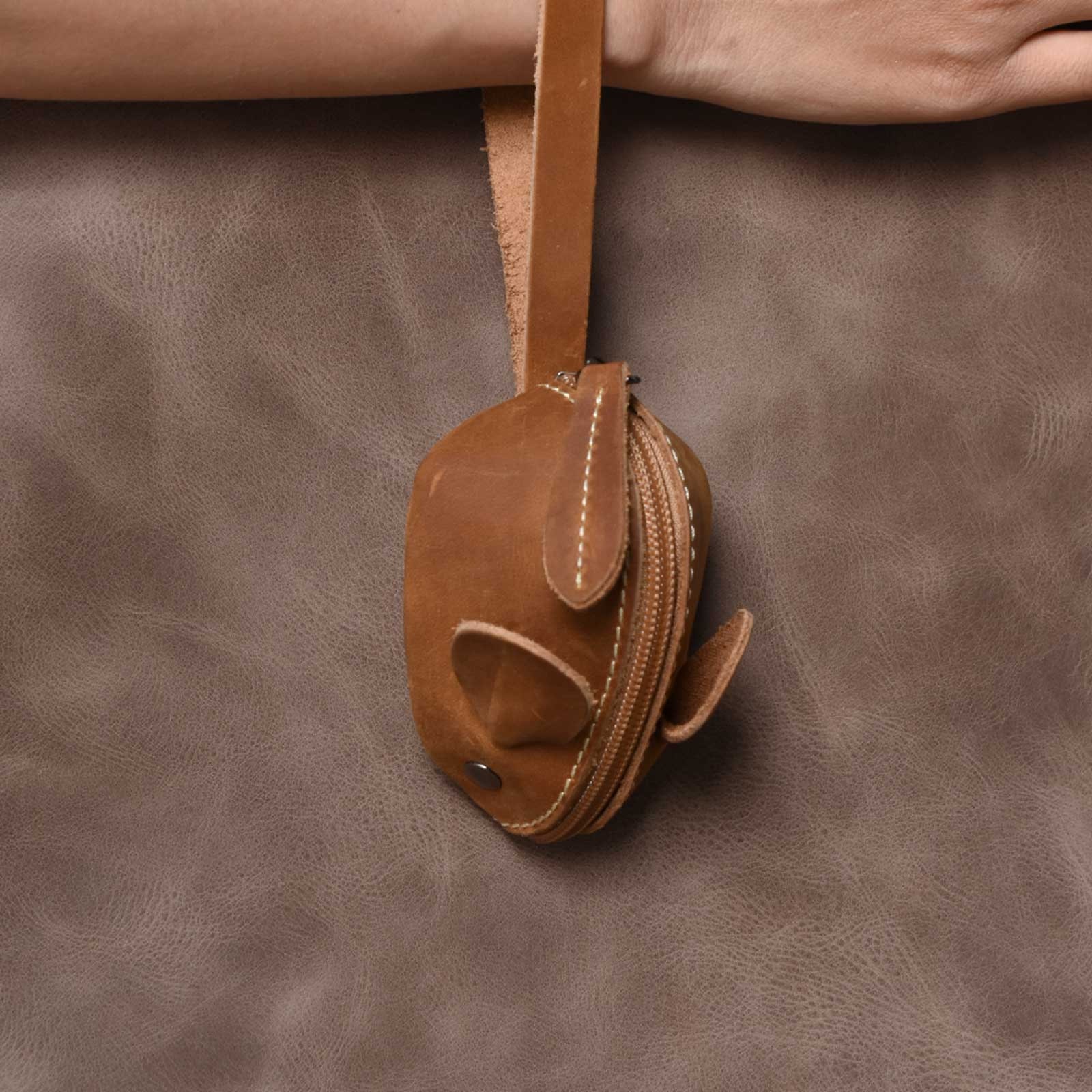 Leather Mouse Coin Purse Leather Zipper Keychain Handmade | Etsy