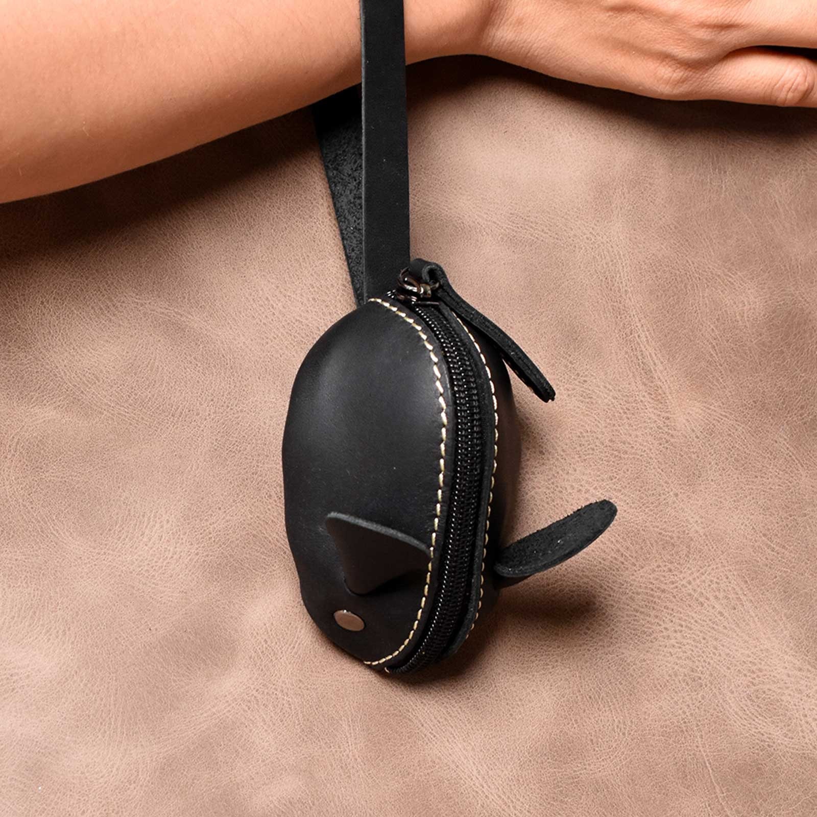 Leather Mouse Coin Purse Leather Zipper Keychain Handmade | Etsy