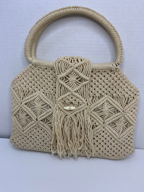 Macrame Handbag Purse All Natural Fiber Button Clasp and - Etsy