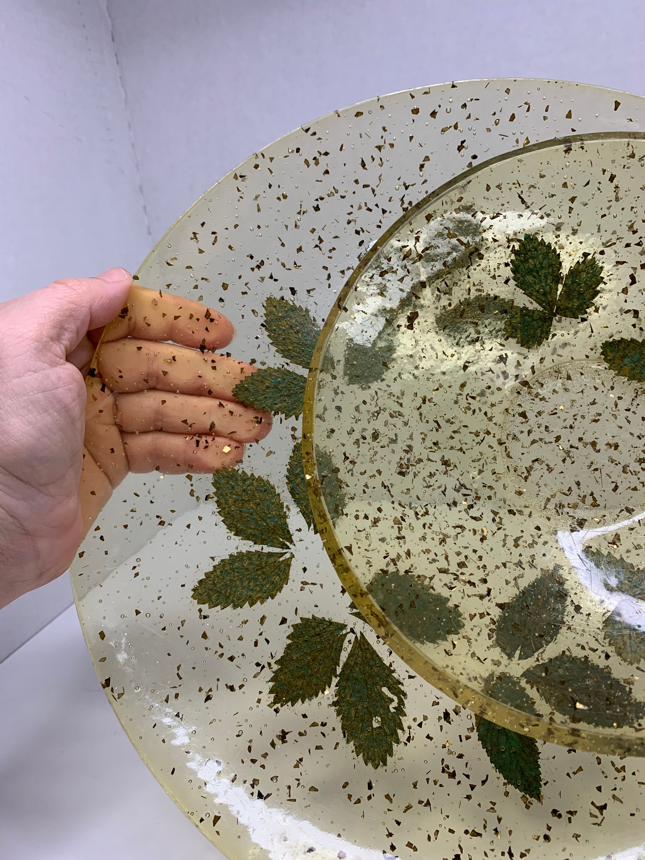 Lucite One-piece Plate and Bowl With Strawberry Leaves Glitter and ...