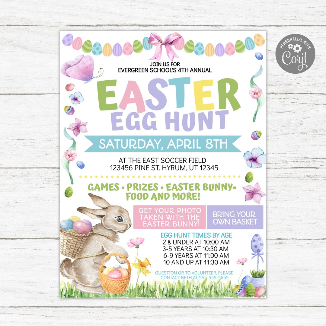 Easter Egg Hunt Flyer, Easter Egg Hunt Invitation, Easter Community ...