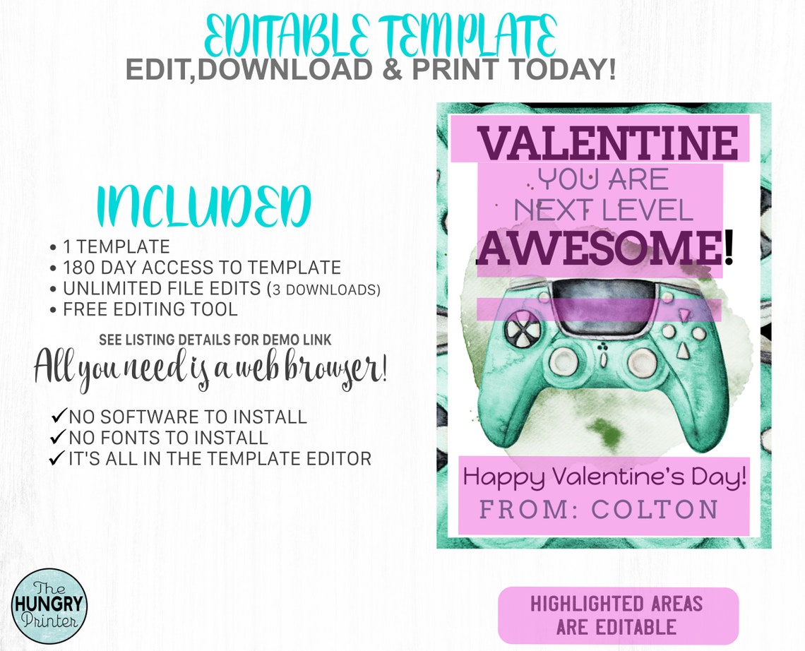 Gamer Valentine Cards School Valentine Cards Editable - Etsy