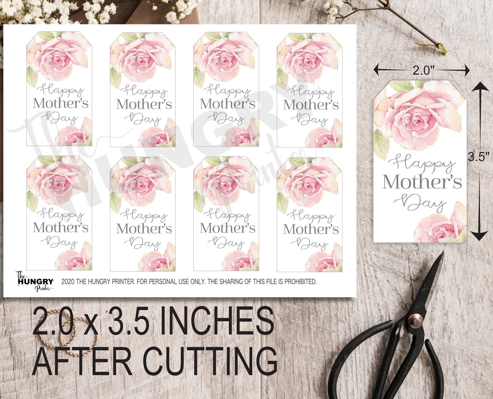 Mother's Day Gift Tags, Printable Gift Tags, Pink Roses Floral, Mothers ...
