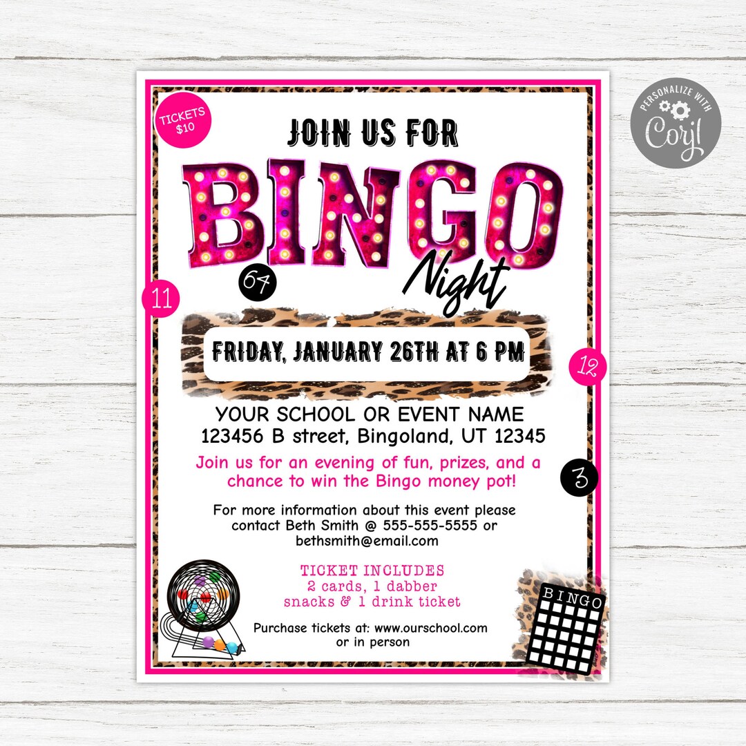 Bingo Night Flyer, Bingo Flyer, Pink Bingo, Bingo Fundraiser Flyer ...
