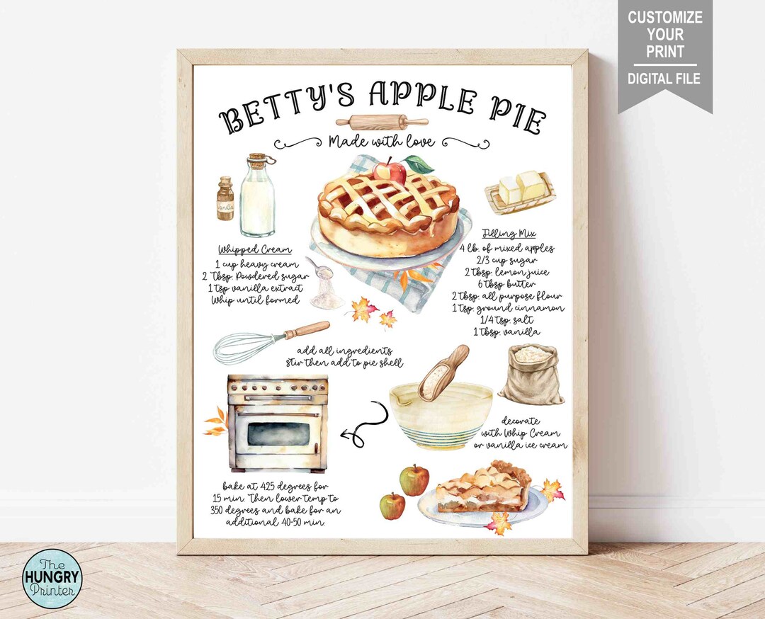 Custom Illustrated Recipe, Custom Recipe, Personalized Recipe Wall ...