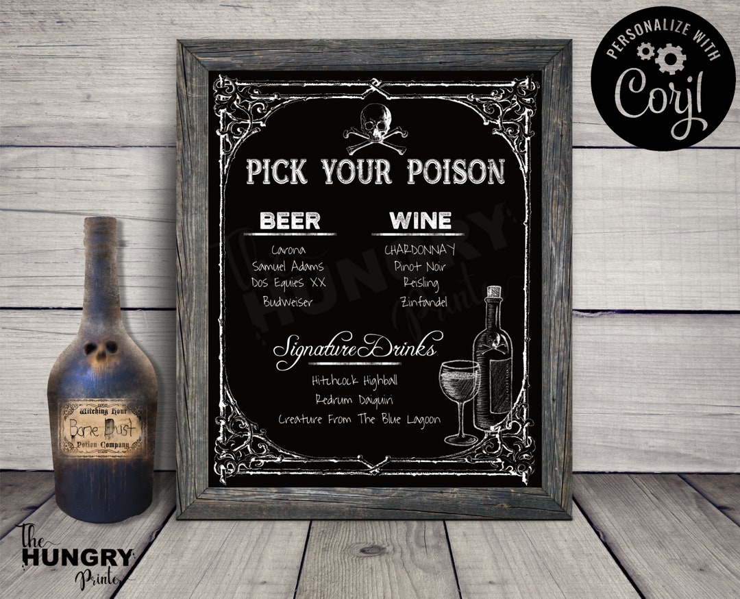 Pick Your Poison Sign, Halloween Wedding Bar Sign, Wedding Drink Menu ...