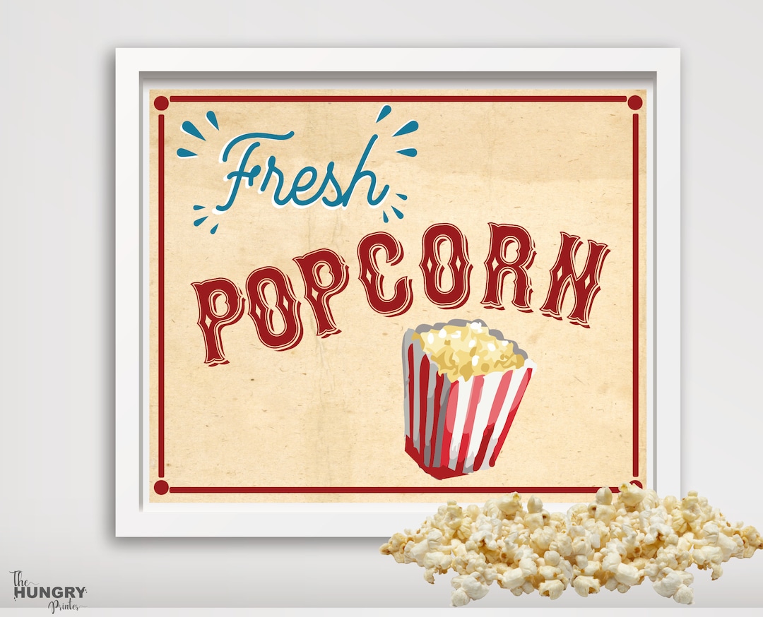Popcorn Sign Printable, Popcorn Bar Sign, Fresh Popcorn Sign, Carnival ...