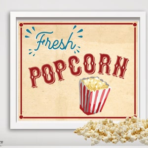 Popcorn Sign Printable, Popcorn Bar Sign, Fresh Popcorn Sign, Carnival ...
