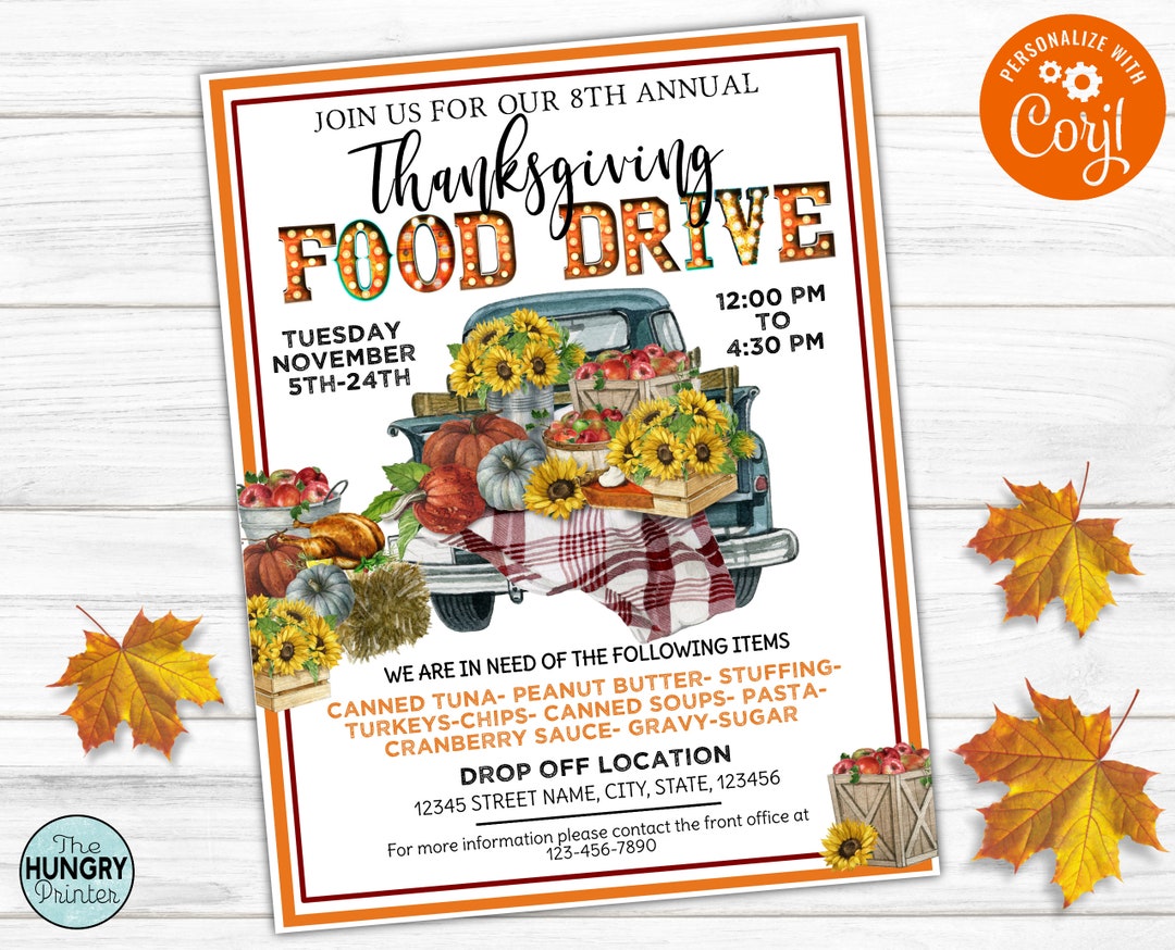 Thanksgiving Food Drive Flyer, Food Drive Flyer, Editable Food Drive ...
