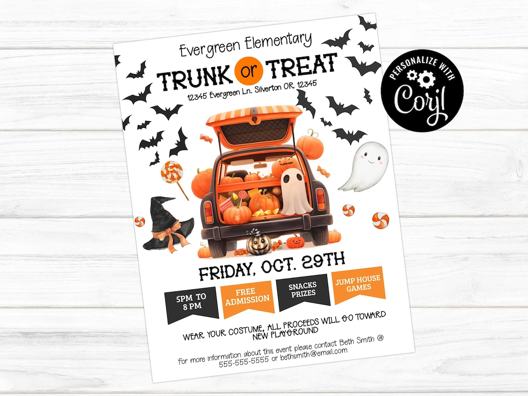Trunk or Treat Flyer, Trunk or Treat Invite, Halloween Event Flyer ...