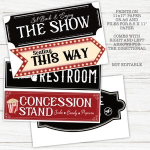 Movie Night Party Directional Sign, Movie Night Sign, Home Cinema Sign ...