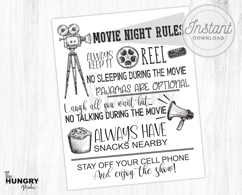 Theater Rules Sign, Movie Night Rules, Movie Theater Sign, Movie Night ...