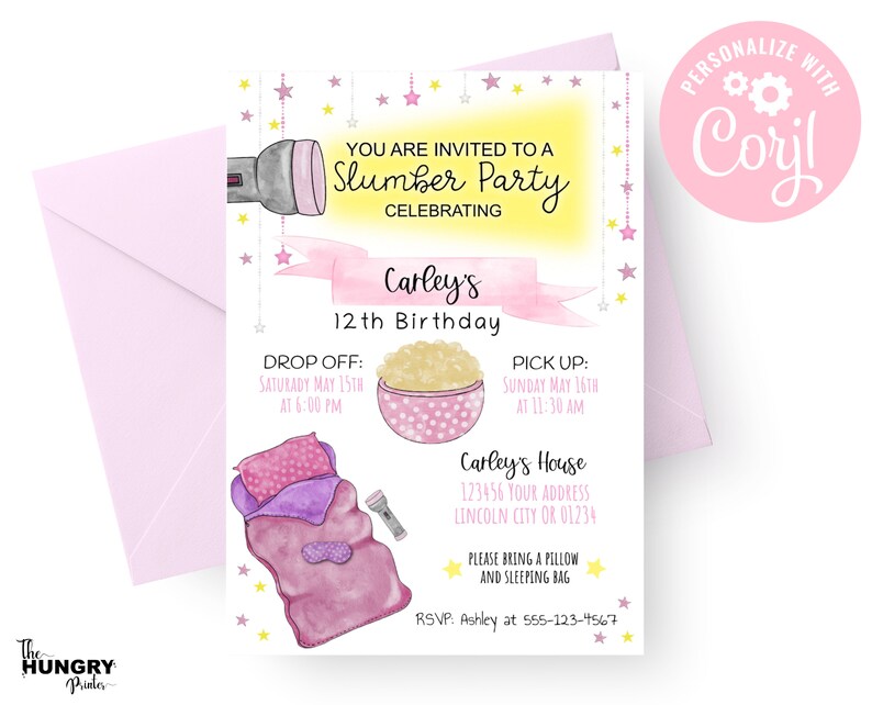 Girls Sleepover Invitation Slumber Party Invitation - Etsy