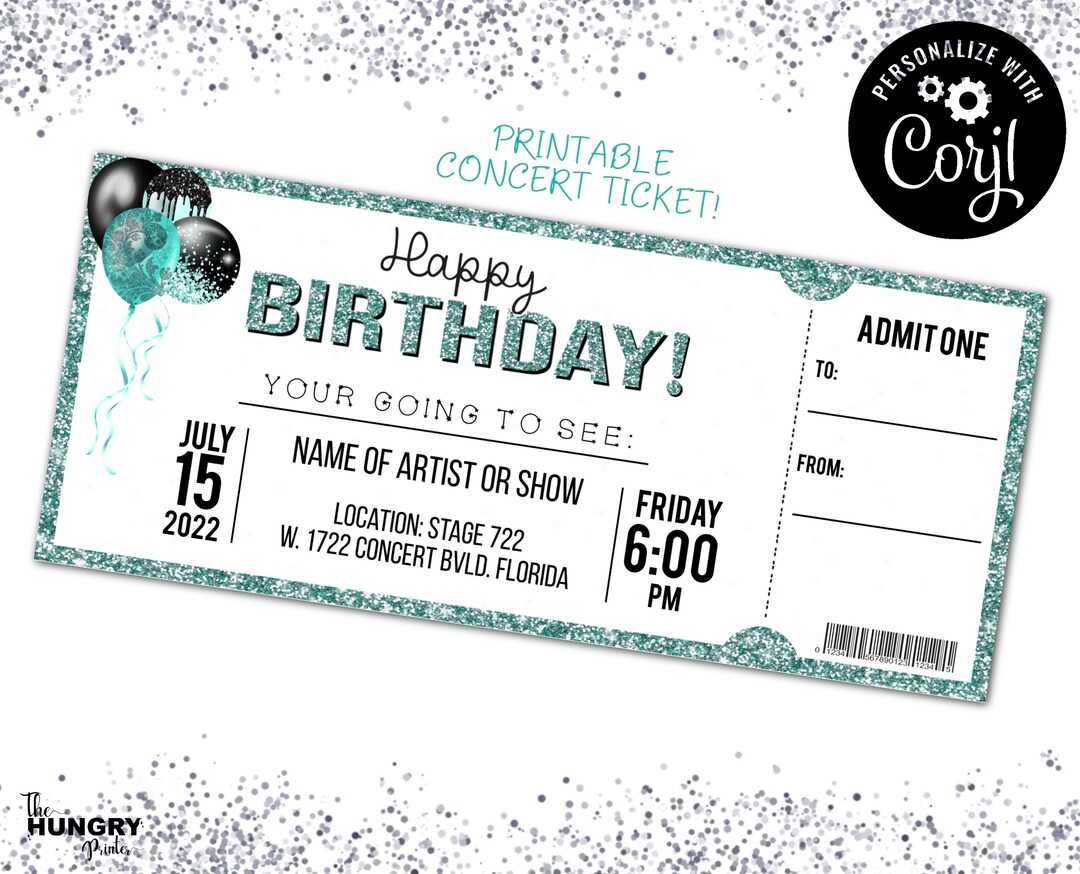 Printable Concert Ticket, Editable Concert Ticket, Birthday Concert ...