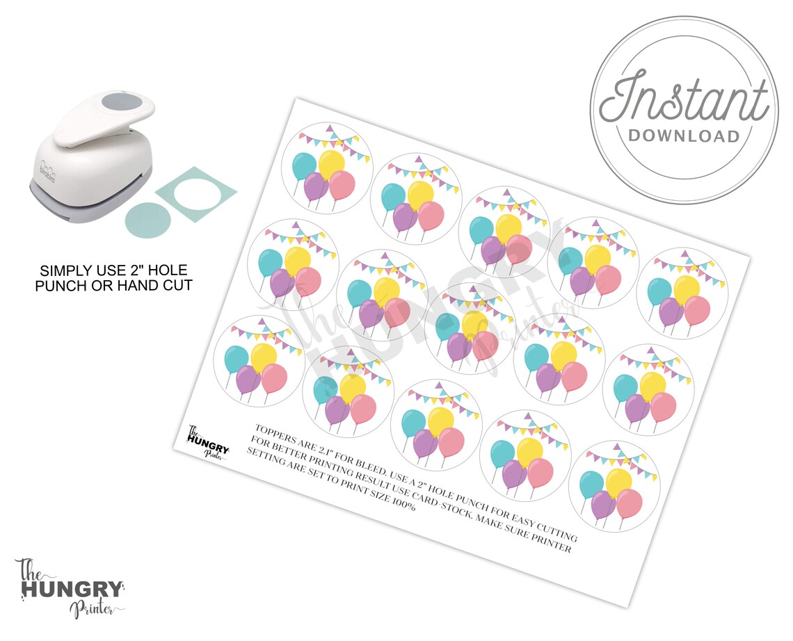 Balloon Cupcake Toppers Birthday Cupcake Toppers Printable | Etsy