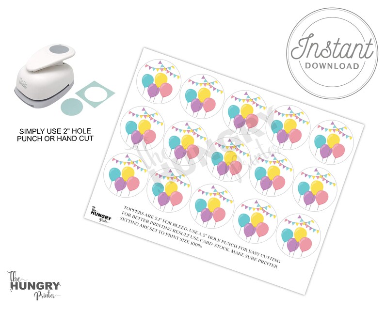 Balloon Cupcake Toppers Birthday Cupcake Toppers Printable | Etsy