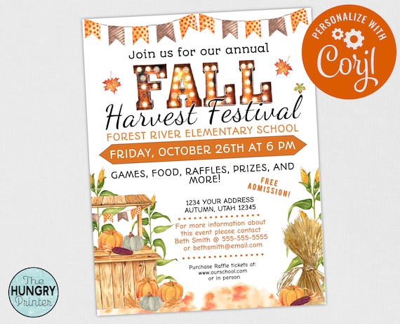Church Fall Festival Flyer Templates Pumpkins Hand Drawn Fall Festival