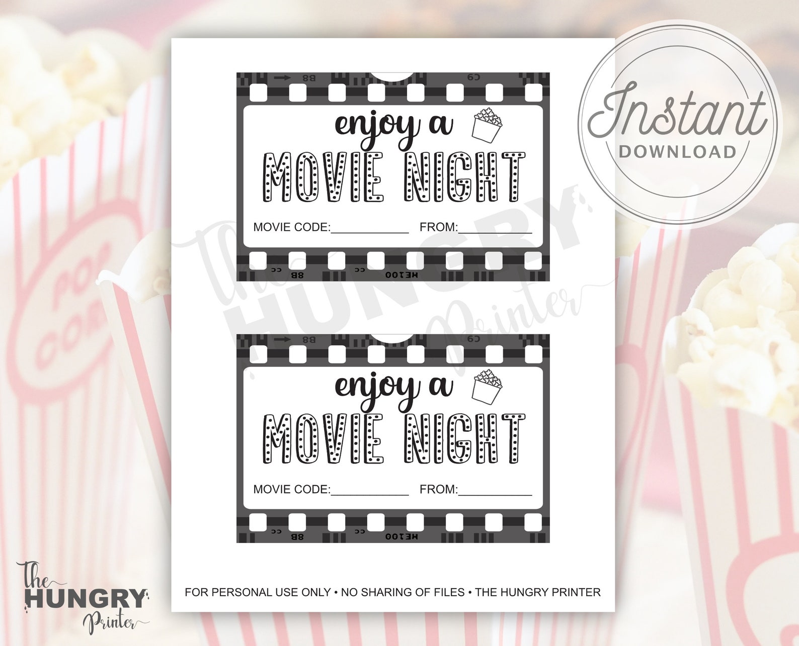 Movie Night Gift Tag Movie Night Tag Printable Movie Ticket - Etsy