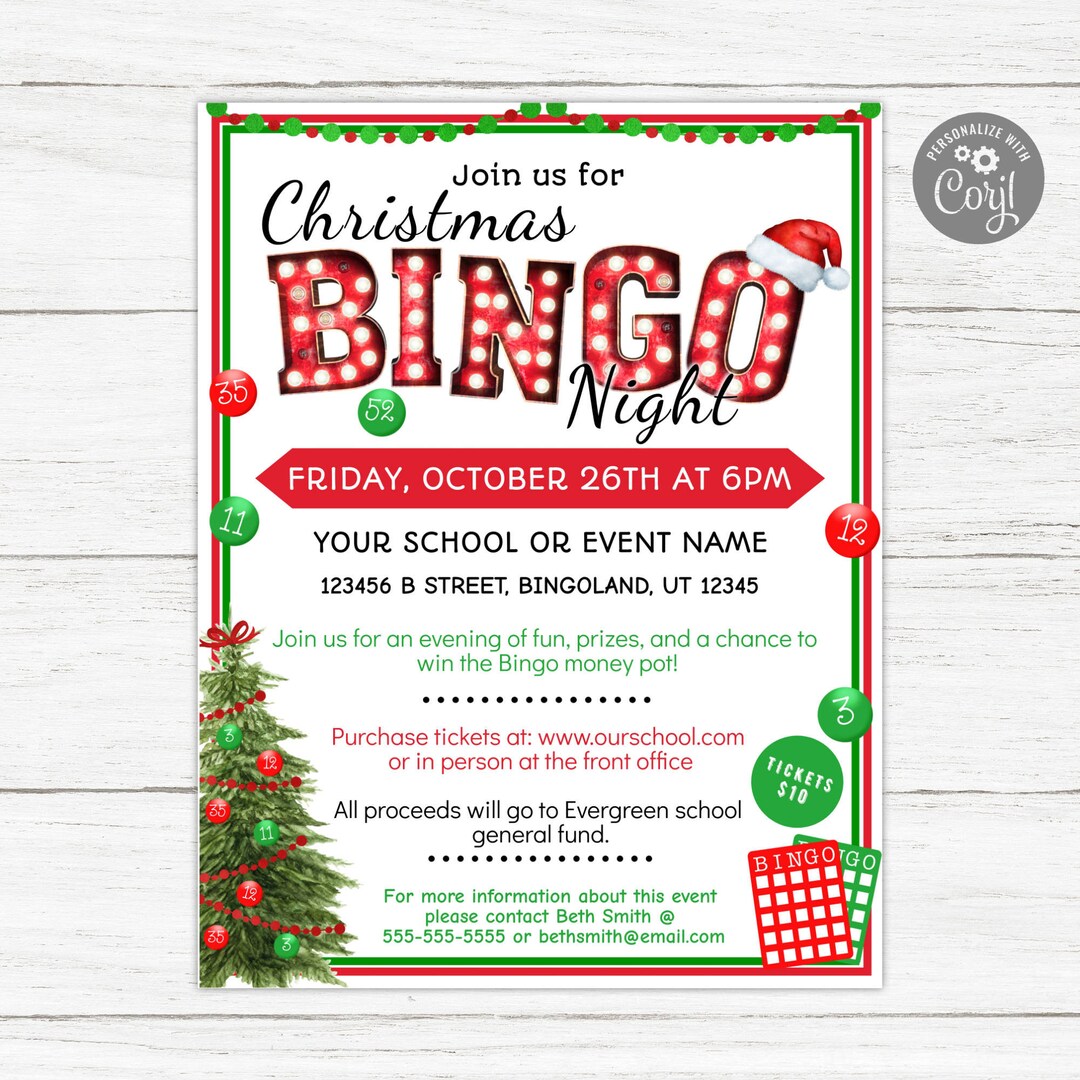 Christmas Bingo Flyer, Holiday Bingo Flyer, Bingo Night Flyer, Bingo ...