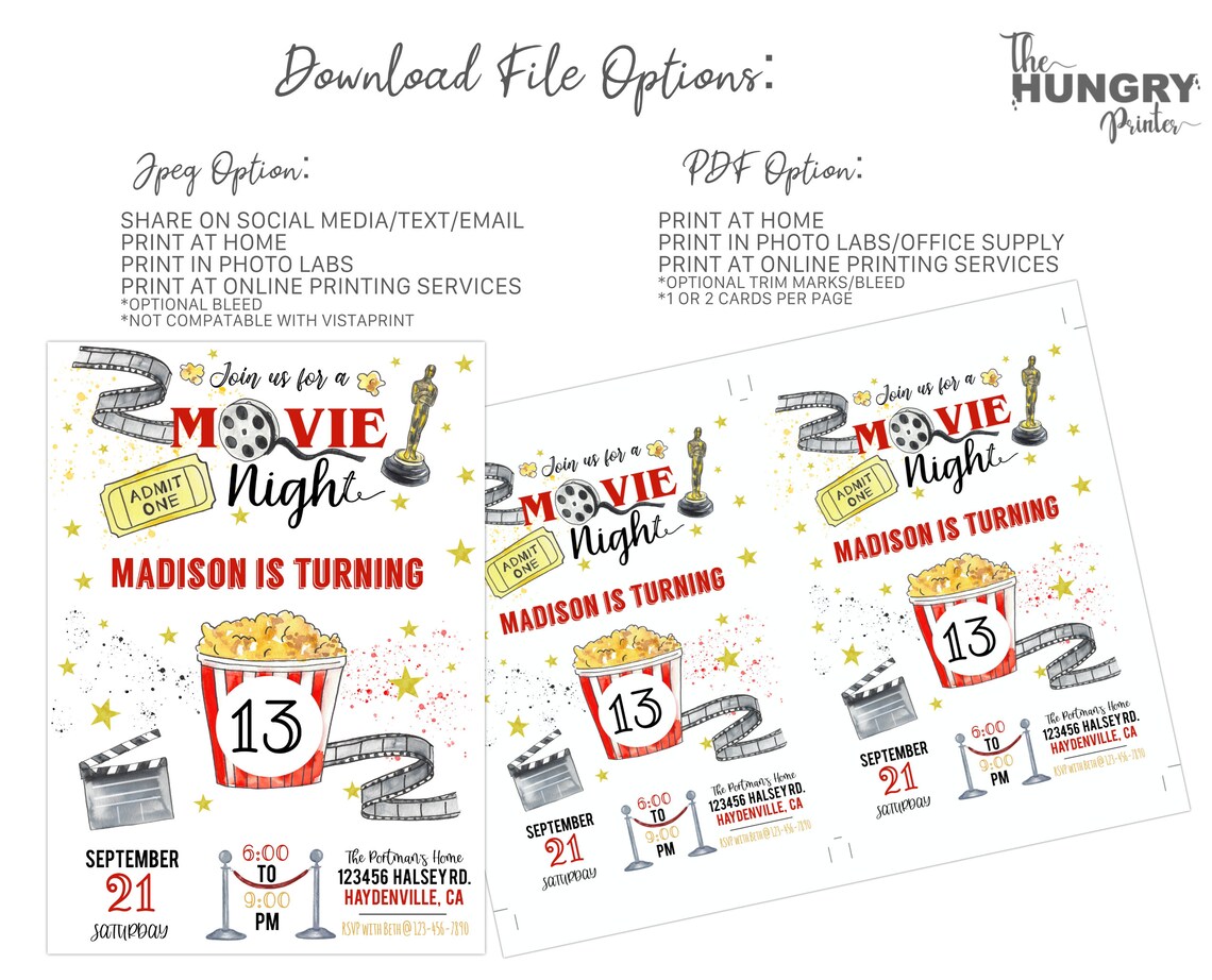 Editable Movie Night Invitation Movie Birthday Invitation - Etsy