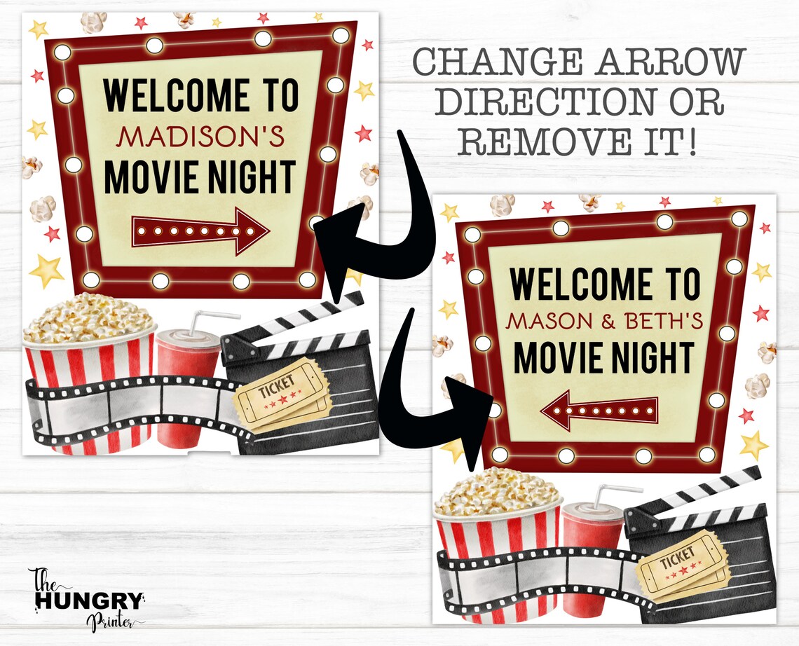 Movie Welcome Sign, Movie Night Sign, Movie Night Birthday Party ...