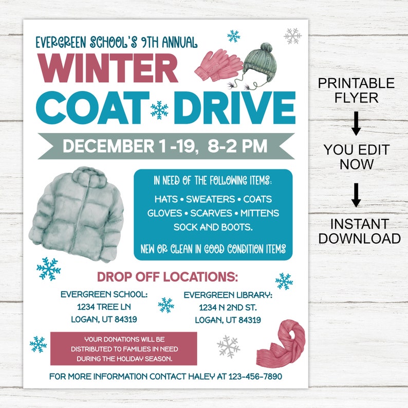 Coat Drive Flyer, Winter Coat Drive, Coat Drive Template, Clothing ...