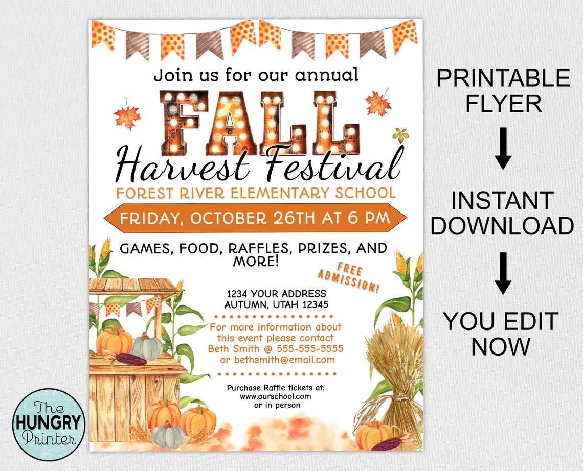 Fall Festival Flyer Template Harvest Festival Flyer Fall - Etsy