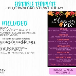 Blessing Mix Label, Printable Thanksgiving Treat Tag, Thanksgiving ...