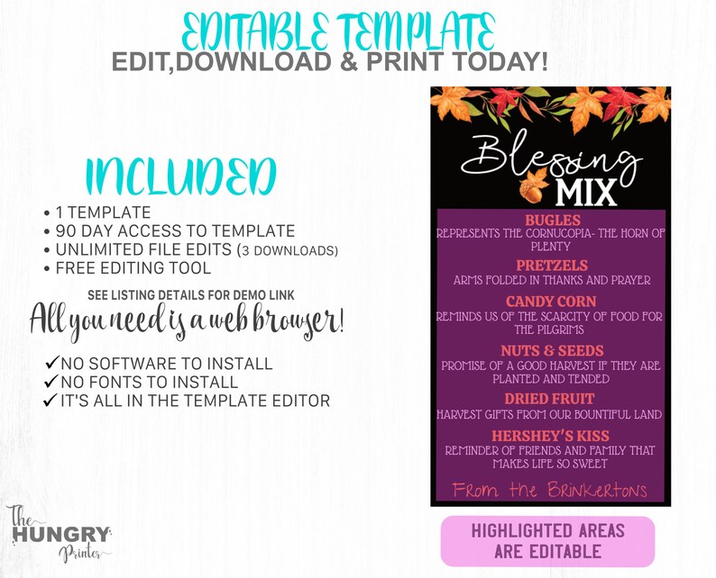 Blessing Mix Label Printable Thanksgiving Treat Tag - Etsy