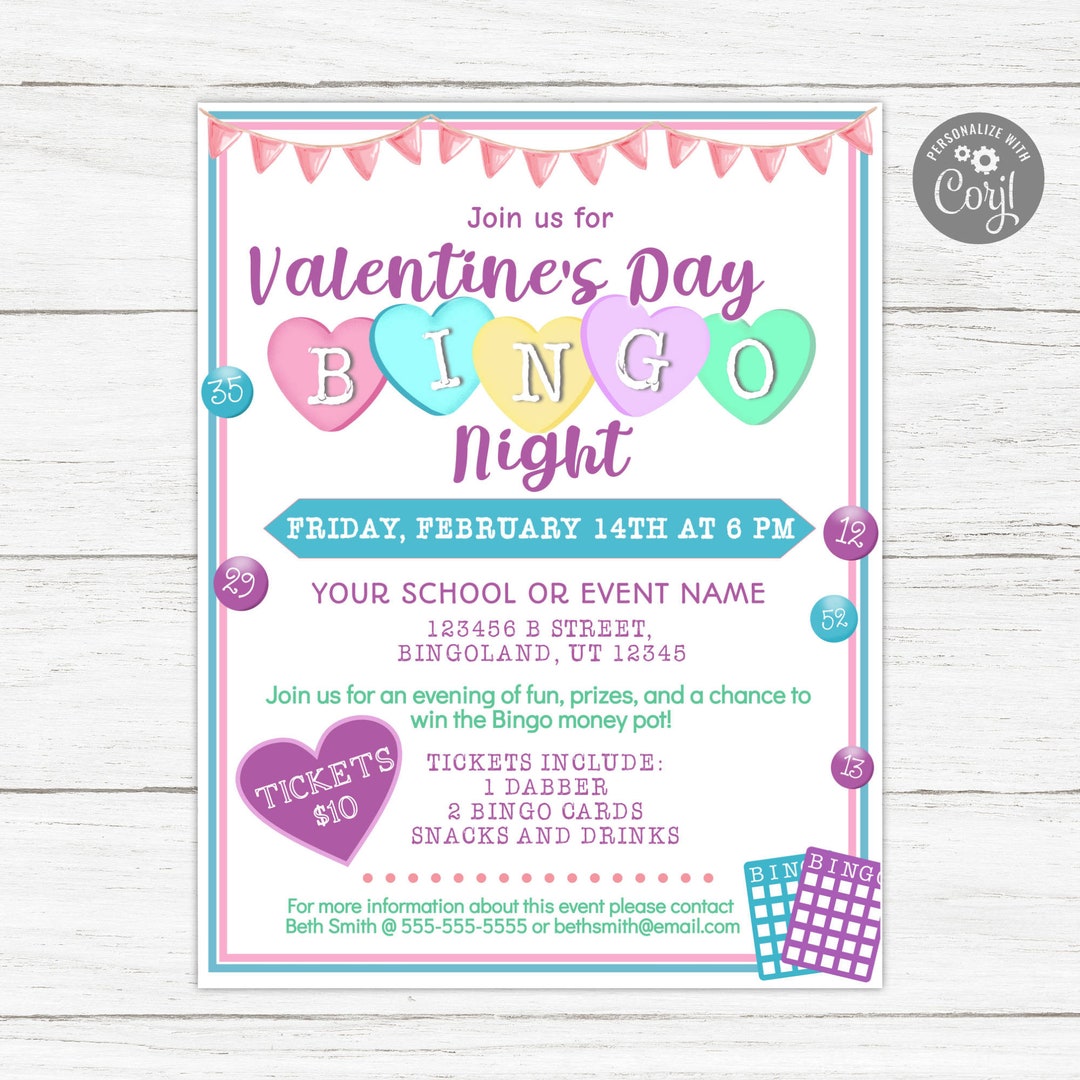 Valentine's Day Bingo, Bingo Night Flyer, Back to School Bingo, Bingo ...