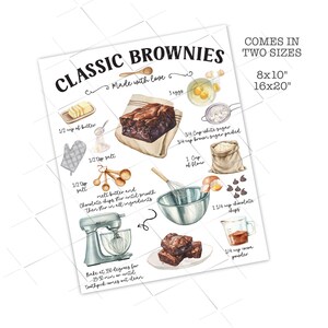 Brownie Recipe, Brownie Printable, Brownie Sign, Illustrated Recipe ...