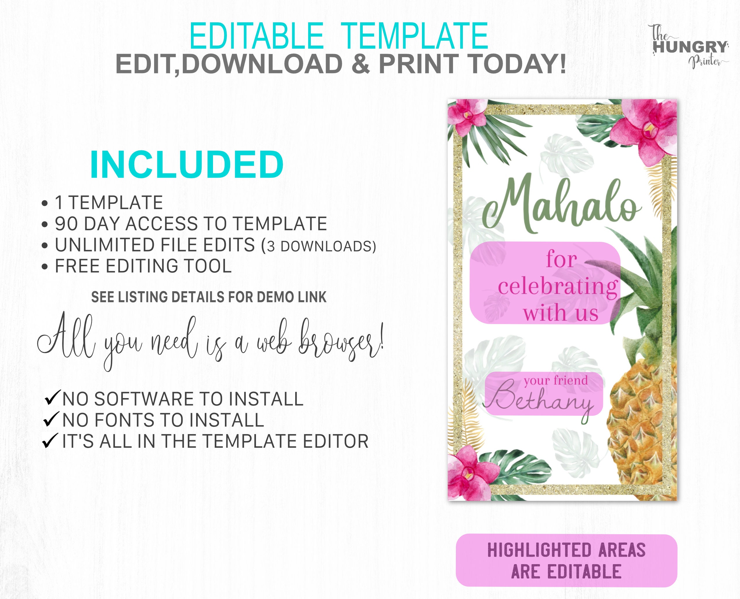 Mahalo Thank You Tag Mahalo Tag Mahalo Gift Tags Aloha - Etsy