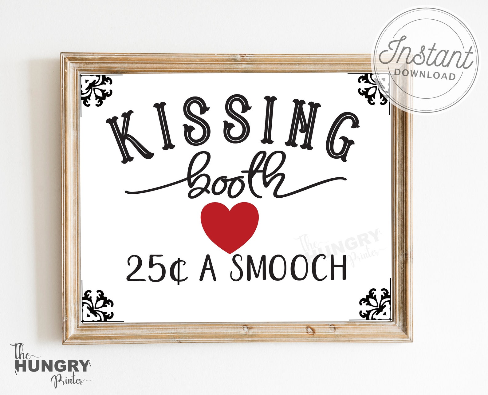 Kissing Booth Sign, Printable Valentine Art, Kissing Booth Prop ...