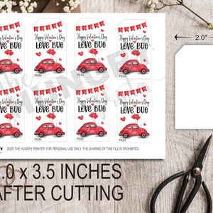 Printable Valentine Tags, Love Bug Tag, Printable Valentine's Day Tags ...