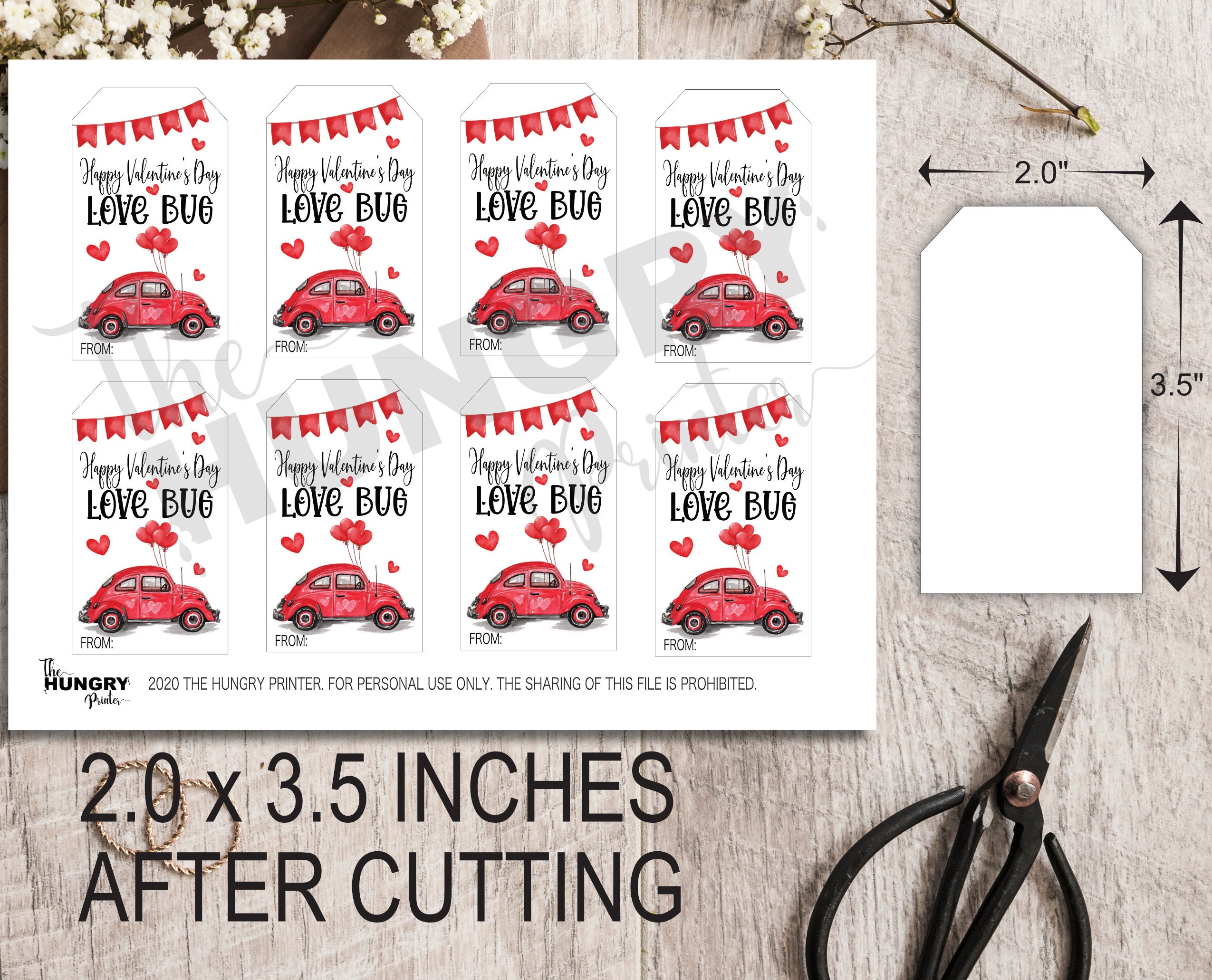 Printable Valentine Tags, Love Bug Tag, Printable Valentine's Day Tags ...