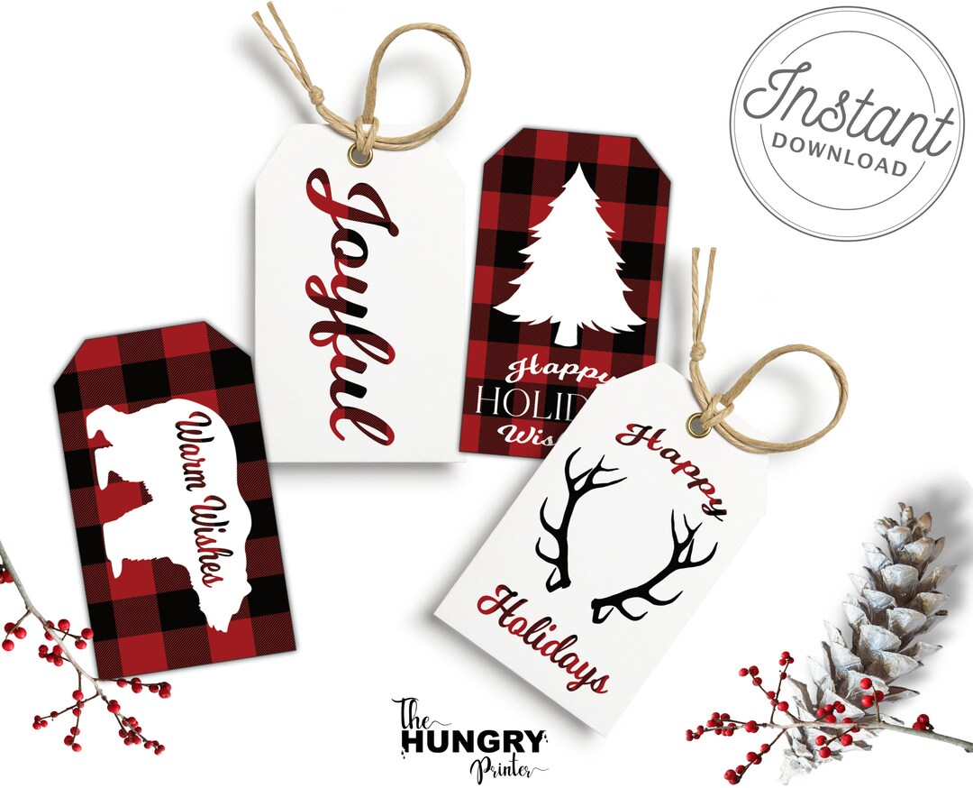 Printable Christmas Tags, Plaid Christmas Tags, Buffalo Plaid Tags ...