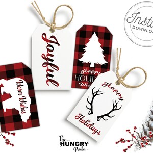 Printable Christmas Tags, Plaid Christmas Tags, Buffalo Plaid Tags ...