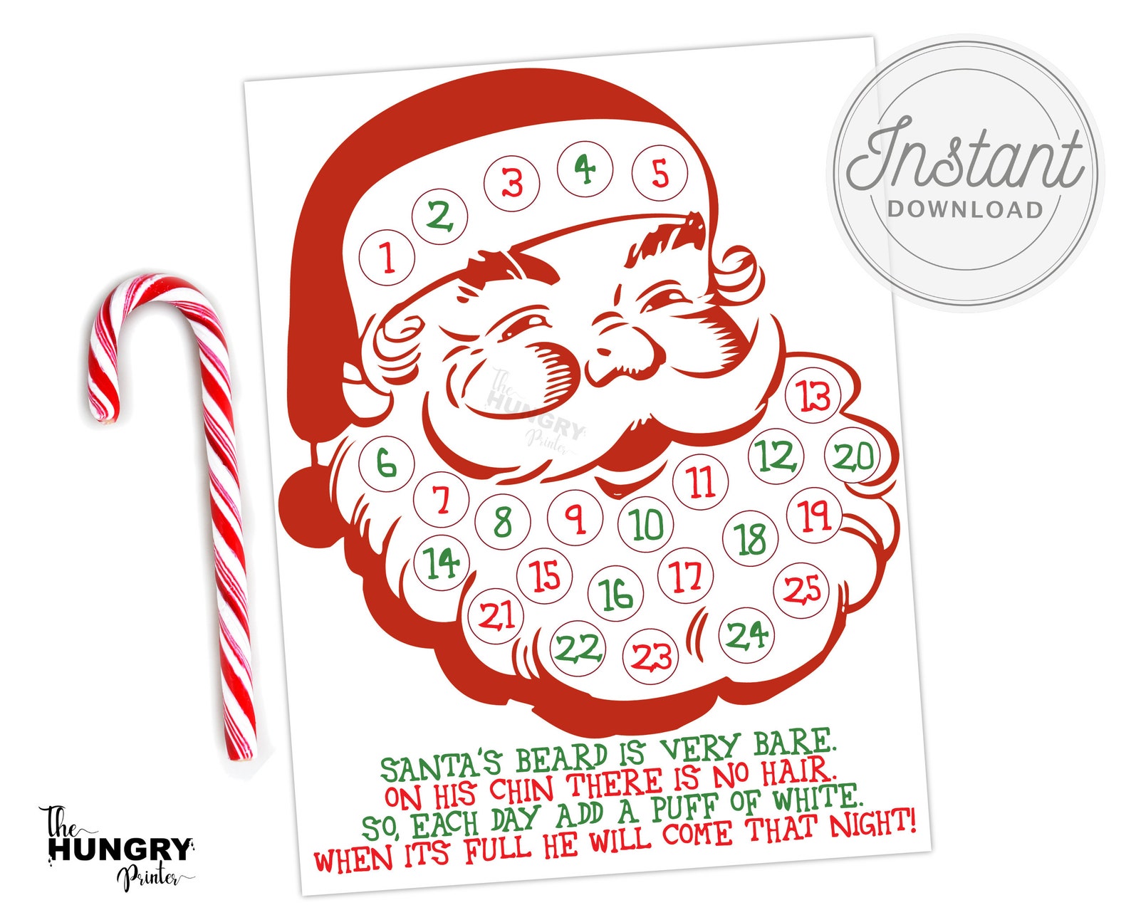Santa's Beard Christmas Countdown Calendar (PDF & JPEG) - Etsy