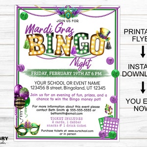 Bingo Night Flyer, Mardi Gras Flyer, Mardi Gras Bingo, Bingo Fundraiser ...