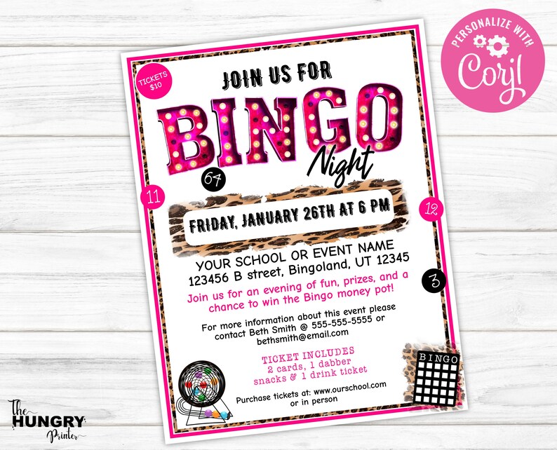 Bingo Night Flyer, Bingo Flyer, Pink Bingo, Bingo Fundraiser Flyer ...