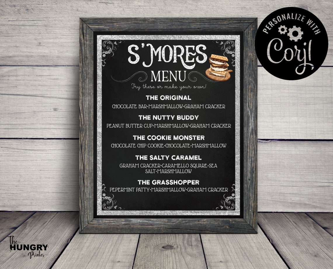 S'mores Menu Editable Smores Menu S'mores Bar Sign - Etsy