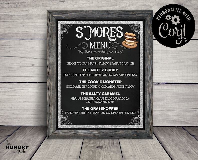 S'mores Menu, Editable Smores Menu, S'mores Bar Sign, S'mores Bar ...