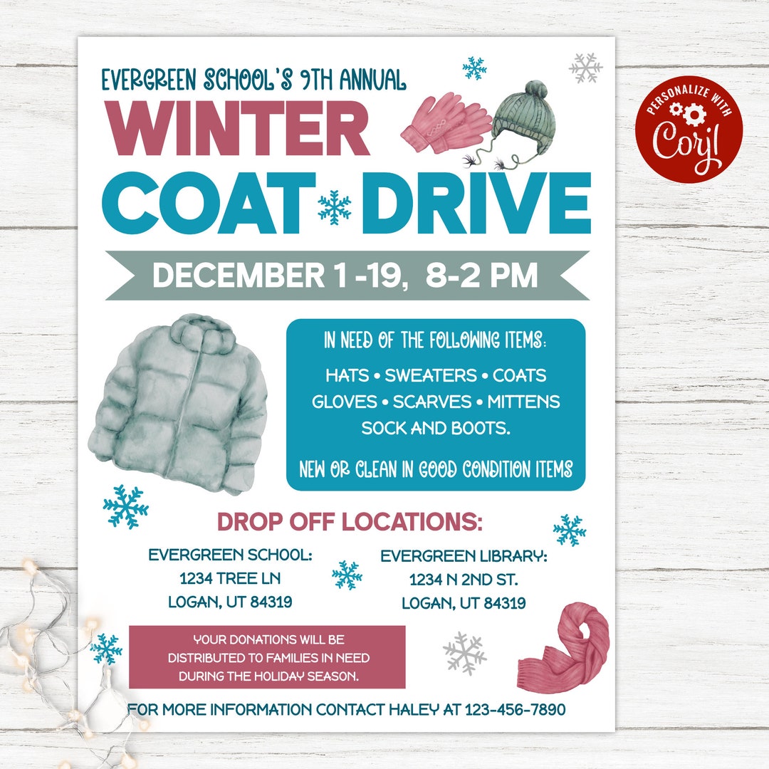 Coat Drive Flyer, Winter Coat Drive, Coat Drive Template, Clothing ...