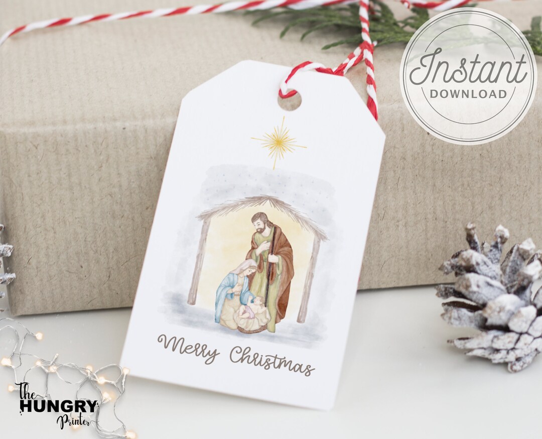 Nativity Tag, Christmas Nativity Tag Printable, Manger Scene Gift Tag ...