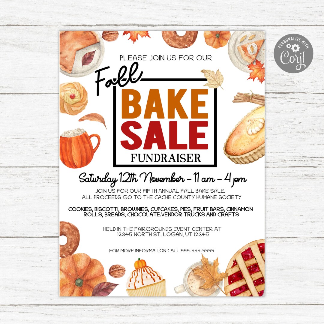 Fall Bake Sale Flyer, Bake Sale Flyer, School Bake Sale, Bake Sale ...