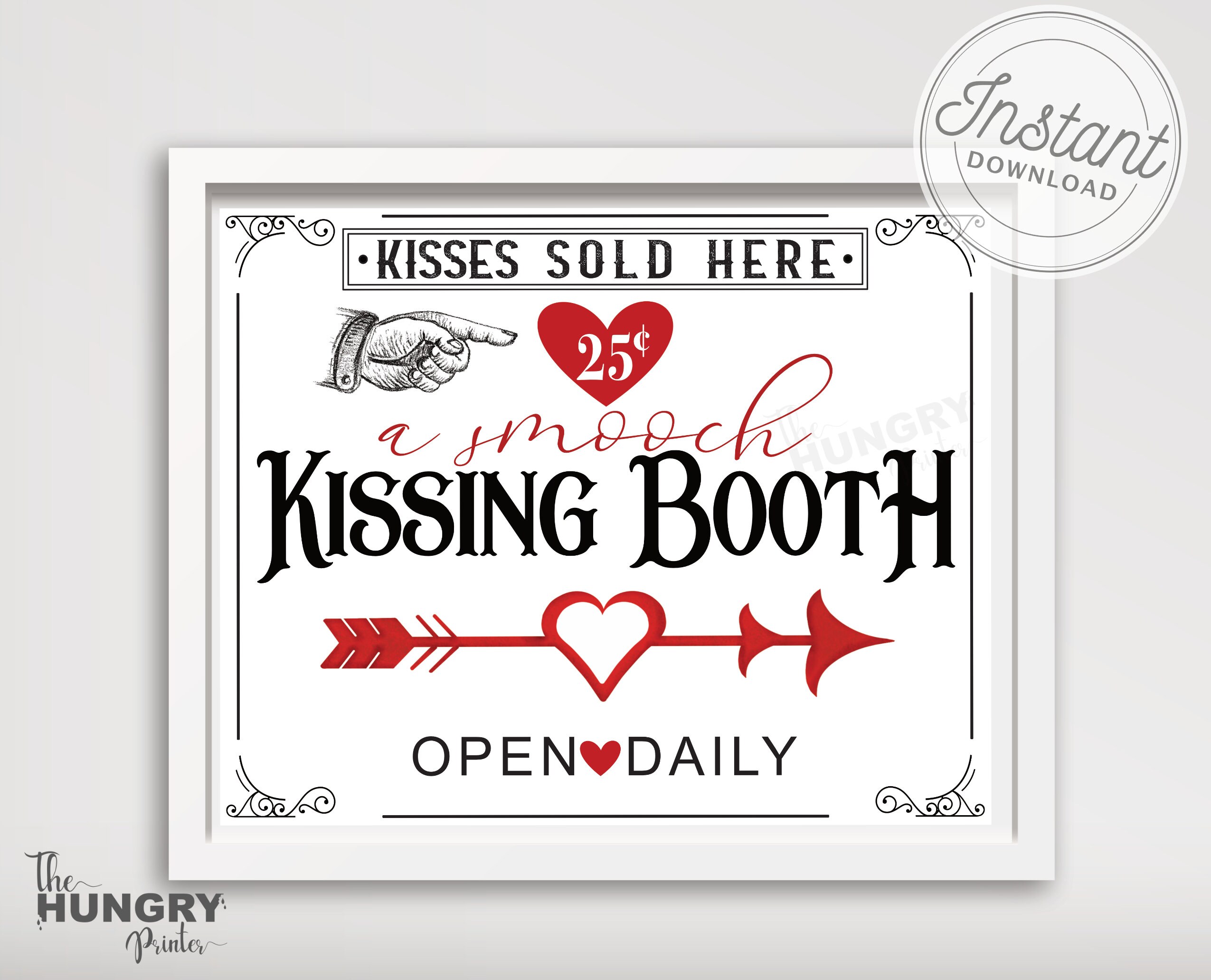 Kissing Booth Sign, Printable Valentine Art, Kissing Booth Prop ...