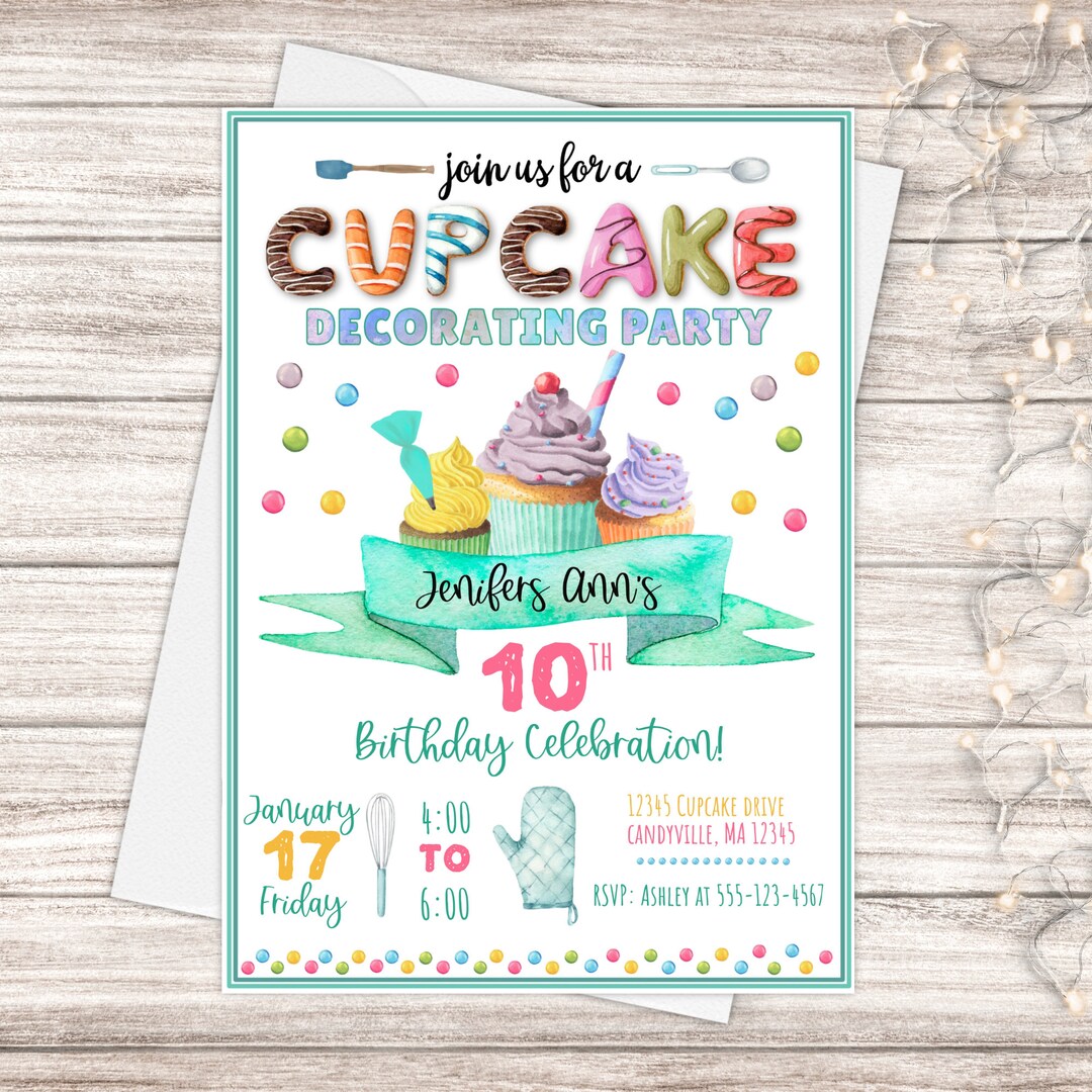 Cupcake Decorating Invitation, Cupcake Birthday Invitation, Baking ...
